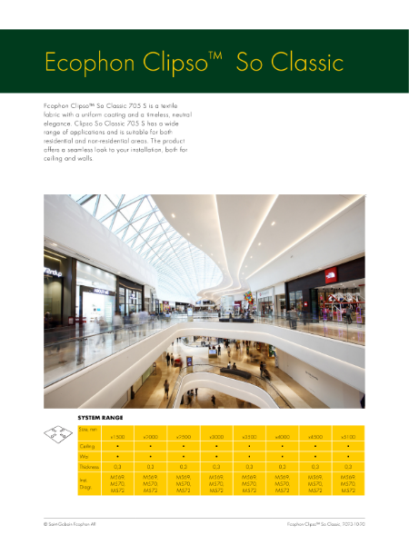 Clipso So Classic Data Sheet | Saint-Gobain Ecophon | NBS Source
