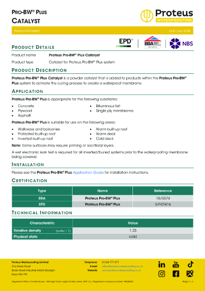Product Data Sheet - Pro-BW® Plus Catalyst | NBS Source
