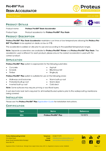 Product Data Sheet - Pro-BW® Plus Resin Accelerator | NBS Source