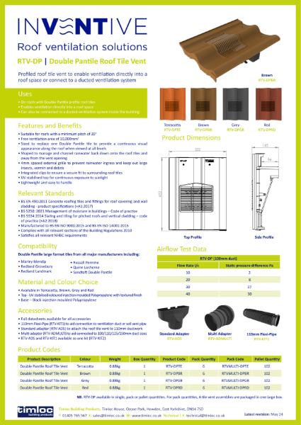 Timloc Building Products RTV-DP Double Pantile Roof Tile Vent Datasheet ...