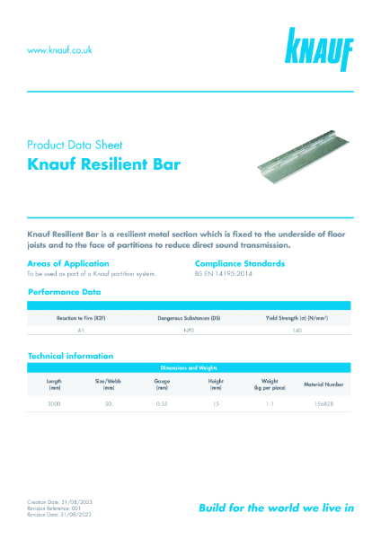 Knauf Resilient Bar Data Sheet | NBS Source