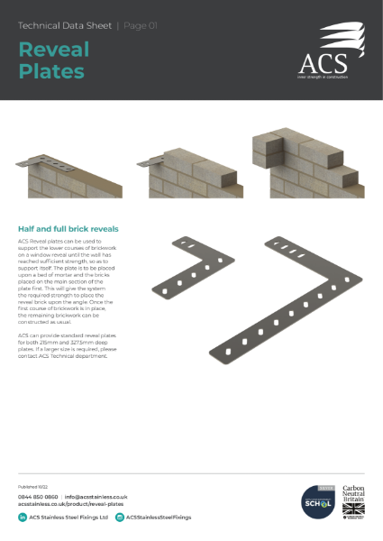 ACS Brickwork Reveal Plates | ACS Stainless Steel Fixings Ltd | NBS Source