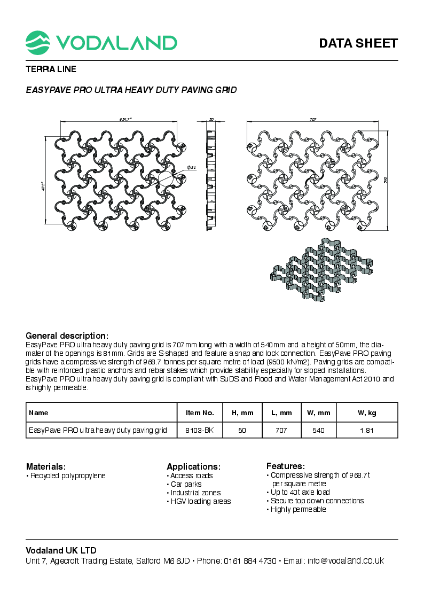 EasyPave PRO gravel grid data sheet | Vodaland | NBS Source