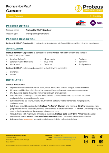 Product Data Sheet - Proteus Hot Melt® Capsheet | NBS Source
