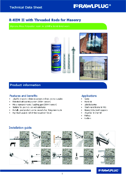 R-KEMII 10MPa Brickwork Datasheet | RAWLPLUG LTD | NBS Source