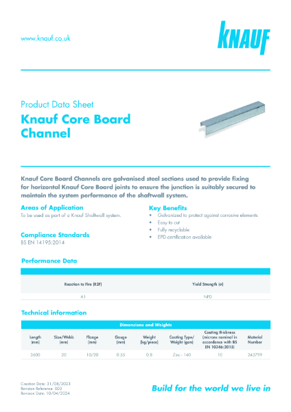 Knauf Core Board Channel Data Sheet | NBS Source