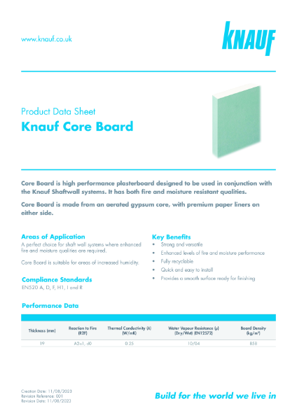 Knauf Core Board Data Sheet | NBS Source