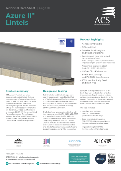 ACS Azure II™ Lintels | ACS Stainless Steel Fixings Ltd | NBS Source