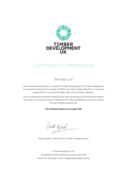 Timber Development UK Certificate | Broxap Street Furniture | NBS Source