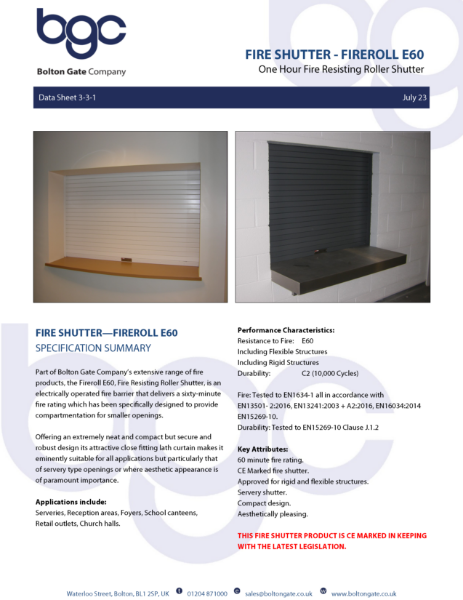 Fire Shutter - Fireroll E60 - One Hour Fire Resisting Roller Shutter ...