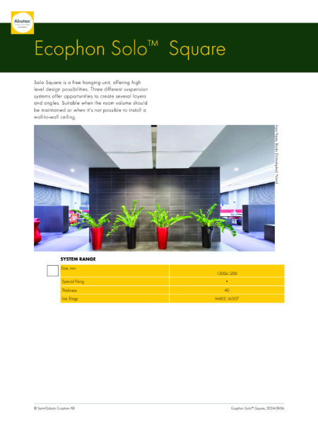 Data Sheet - Solo Square | Saint-Gobain Ecophon | NBS Source