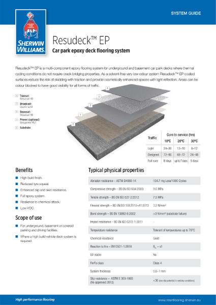 Resin flooring Resudeck EP car park system | Sherwin-Williams | NBS Source