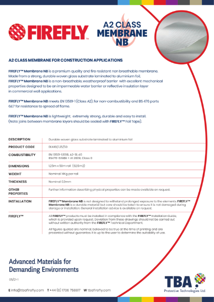 FIREFLY™ Membrane NB A2 Class - Data Sheet | NBS Source