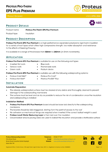 Product Data Sheet - Proteus Pro-Therm EPS Plus Premium | NBS Source