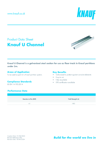 Knauf U Channel Data Sheet | NBS Source