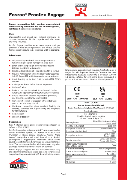 Fosroc Proofex Engage Product Data Sheet | NBS Source