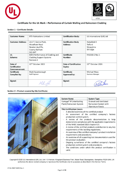 Vantage® IP - UL Mark | BTS Fabrications Limited | NBS Source