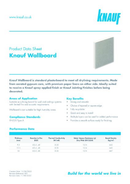 Knauf Wallboard Data Sheet | Knauf UK | NBS Source