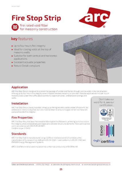 Fire Stop Strip | ARC Building Solutions Limited | NBS Source