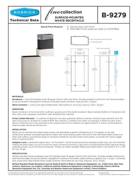 B-9279 Technical Data Sheet | NBS Source