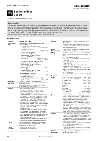 Sectional Door "Type SW 80" (Technical Data) | NBS Source
