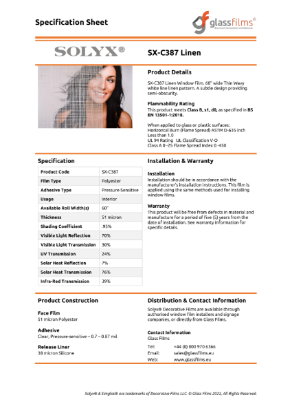 SX-C387 Linen Specification Sheet | NBS Source