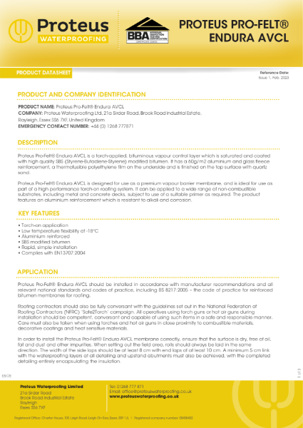 Proteus Pro-Felt Endura AVCL Sanded - Bituminous AVCL | Proteus Waterproofing | NBS Source