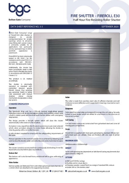 Fire Shutter - Fireroll E30 - Half Hour Fire Resisting Roller Shutter ...