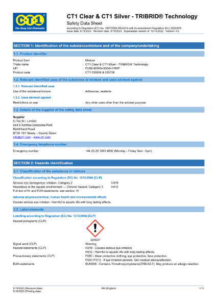 CT1 Clear + Silver - MSDS (Safety Data Sheet) | C-TEC | NBS Source