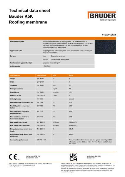 Bauder K5K Roofing membrane (Charcoal Grey) | NBS Source