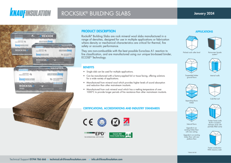 Knauf Insulation Rocksilk® RS Building Slabs - Product Datasheet | NBS ...