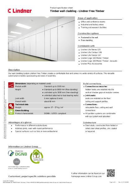 Timber wall cladding - Lindner Free Timber Datasheet | NBS Source