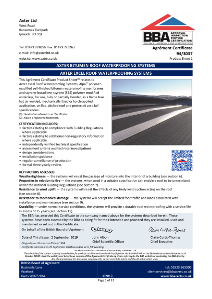 94/3037 - Axter Excel Roof Waterproofing System | Axter Ltd | NBS Source