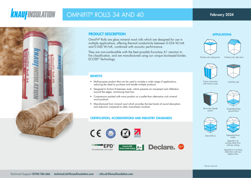 Knauf Insulation OmniFit® Rolls - Product Datasheet | NBS Source