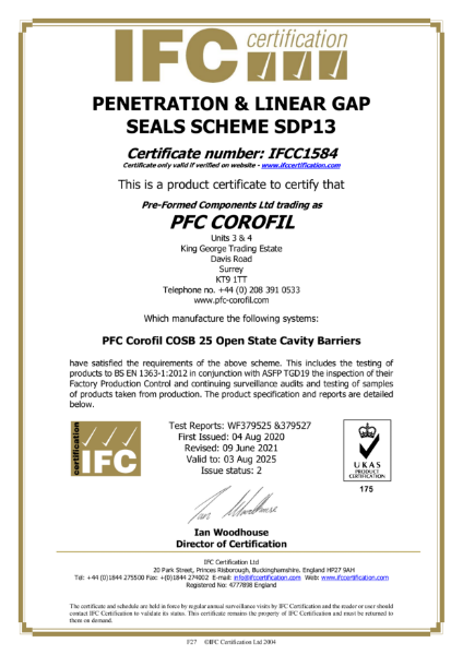 IFC Certification: 1584 | PFC Corofil Fire Stop Products | NBS Source