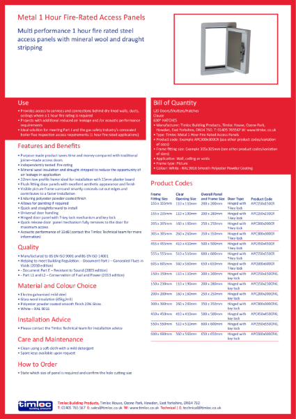 Metal 1 Hour Fire Rated Access Panels | NBS Source