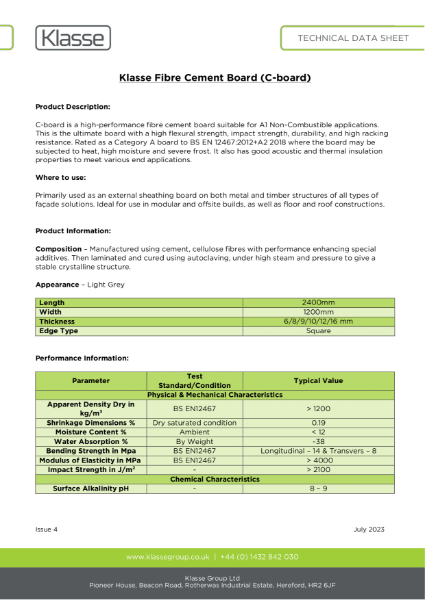 Klasse C-board® Cement External Sheathing Board - Non-Combustible Board ...
