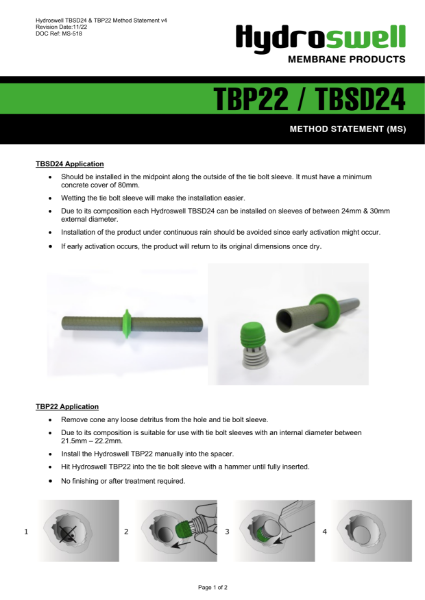 Hydroswell Tie Bolt Method Statement | NBS Source