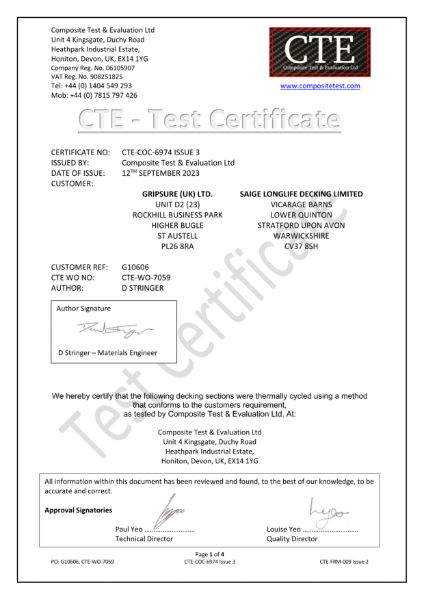 CTE - Thermal Expansion Test Saige Gripsure | SAiGE Longlife Decking ...