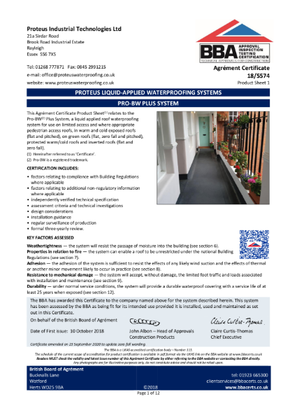 BBA - Proteus Pro-BW® Plus | Proteus Waterproofing | NBS Source