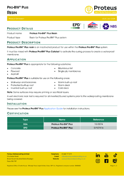 Product Data Sheet - Pro-BW® Plus Resin | NBS Source