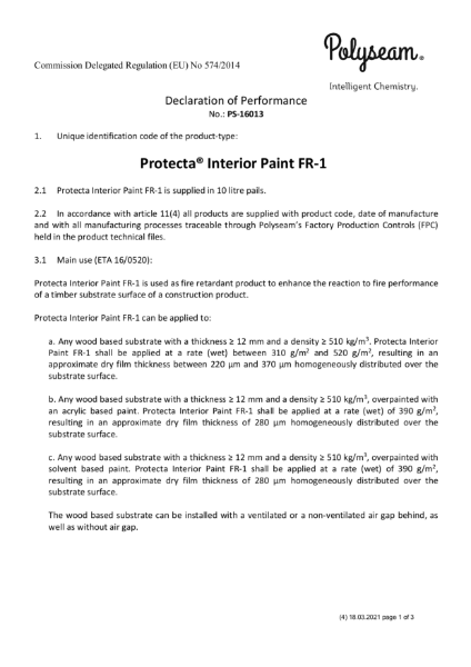 Protecta Interior Paint FR-1 DoP | Protecta (Polyseam Ltd) | NBS Source