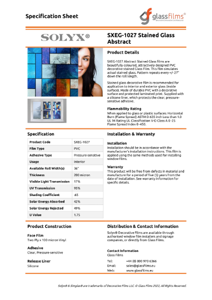 SXEG-1027 Stained Glass Abstract Specification Sheet | NBS Source