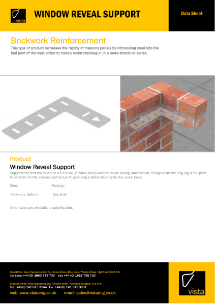 Window Reveal Support | Vista Engineering Ltd | NBS Source