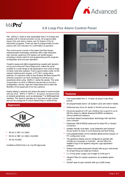 Datasheet - MxPro 5 Fire Alarm Control Panel 2-8 Loops | NBS Source