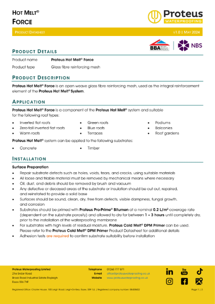 Product Data Sheet - Proteus Hot Melt® Force | NBS Source