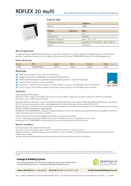 Roflex 20 Multi Technical Datasheet | Pro Clima | NBS Source