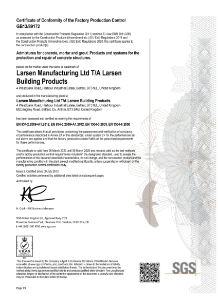 Certificate of Conformity of the Factory Production Control | Larsen ...