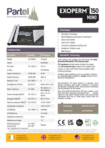 EXOPERM MONO 150 - Breather Membrane | PARTEL | NBS Source
