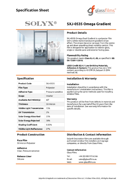 SXJ-0535 Omega Gradient Specification Sheet | Glass Films Europe | NBS ...